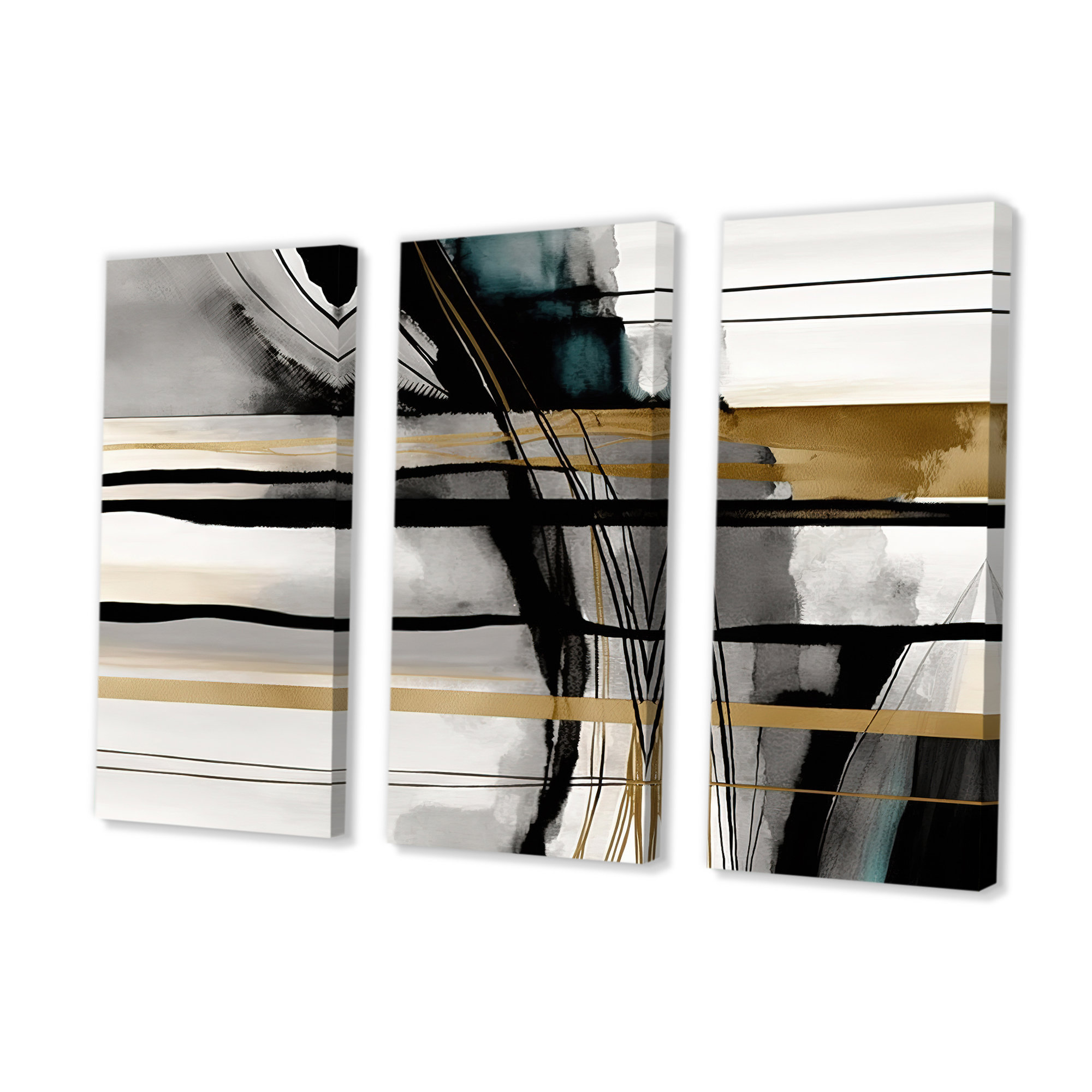 Design Art Abstract Transitional Modern Shapes II - 3 Piece Print on ...