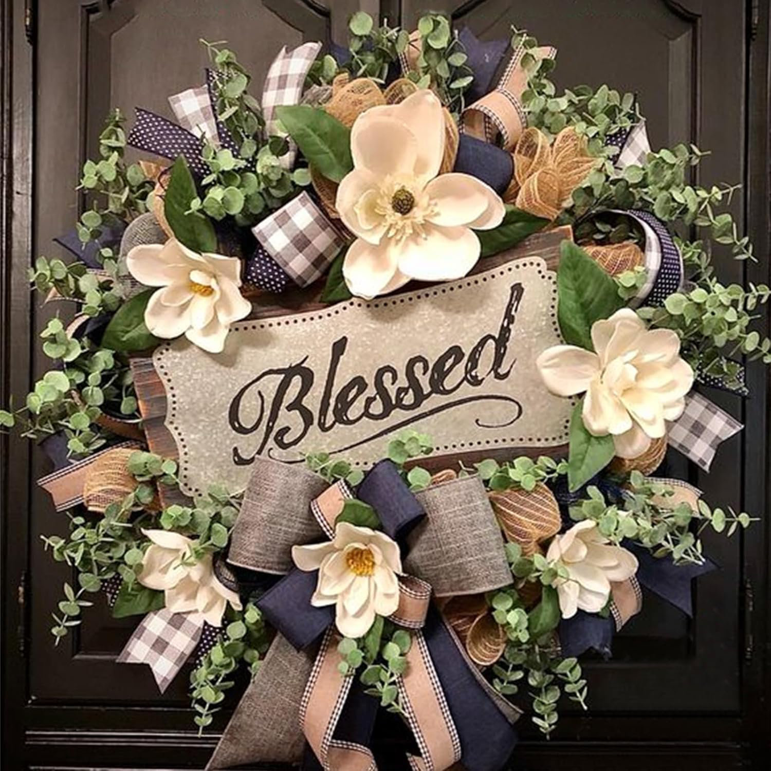 Primrue Spring Summer Wreath For Front Door,Farmhouse Magnolia Porch ...