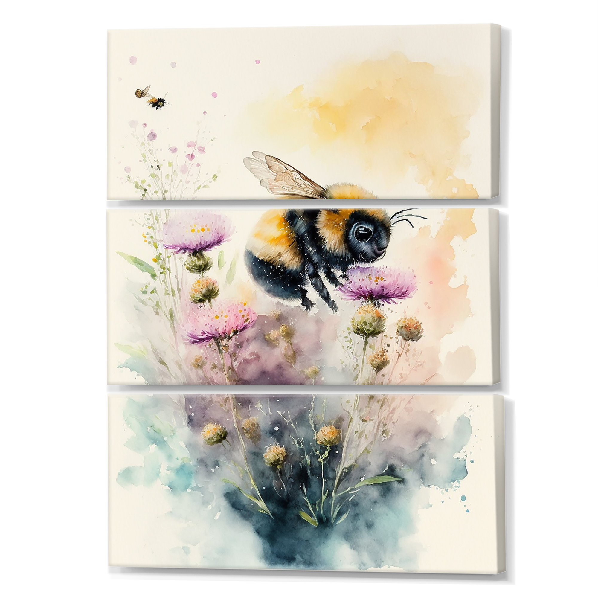 Design Art Bee Flying To A Flower Watercolour III - Animals Bee Canvas ...