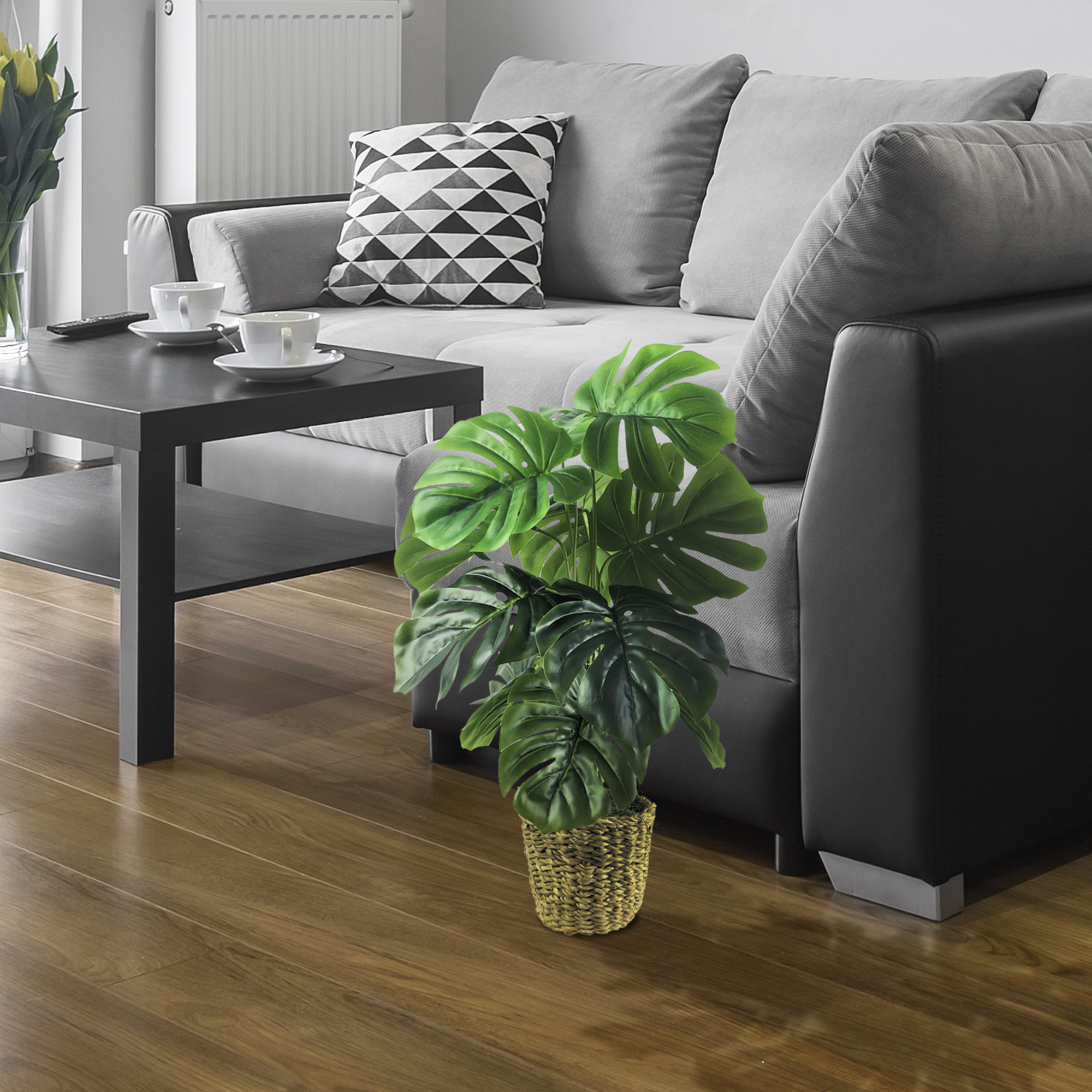 Primrue 30'' Faux Monstera Plant in Wicker/Rattan Basket | Wayfair