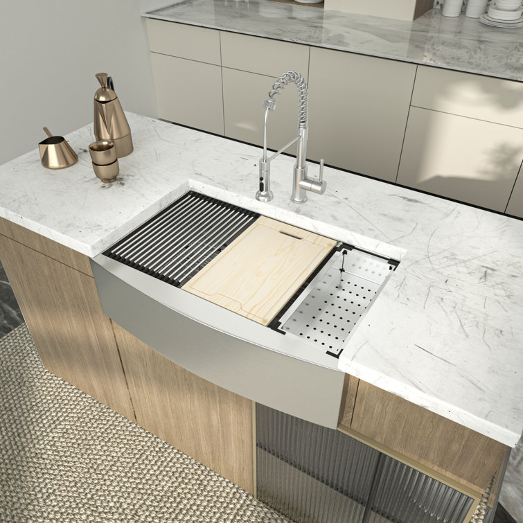 Logmey Farmhouse Workstation Kitchen Sink 16 Gauge Stainless Steel ...