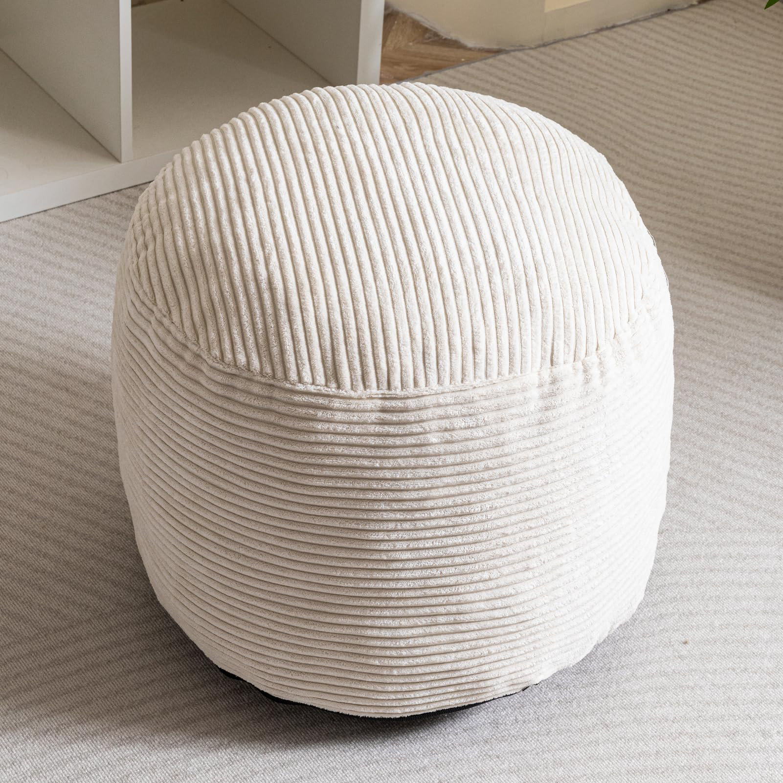Ebern Designs Round Stuffed Pouf, Corduroy Cushion, Foam Block Filling ...
