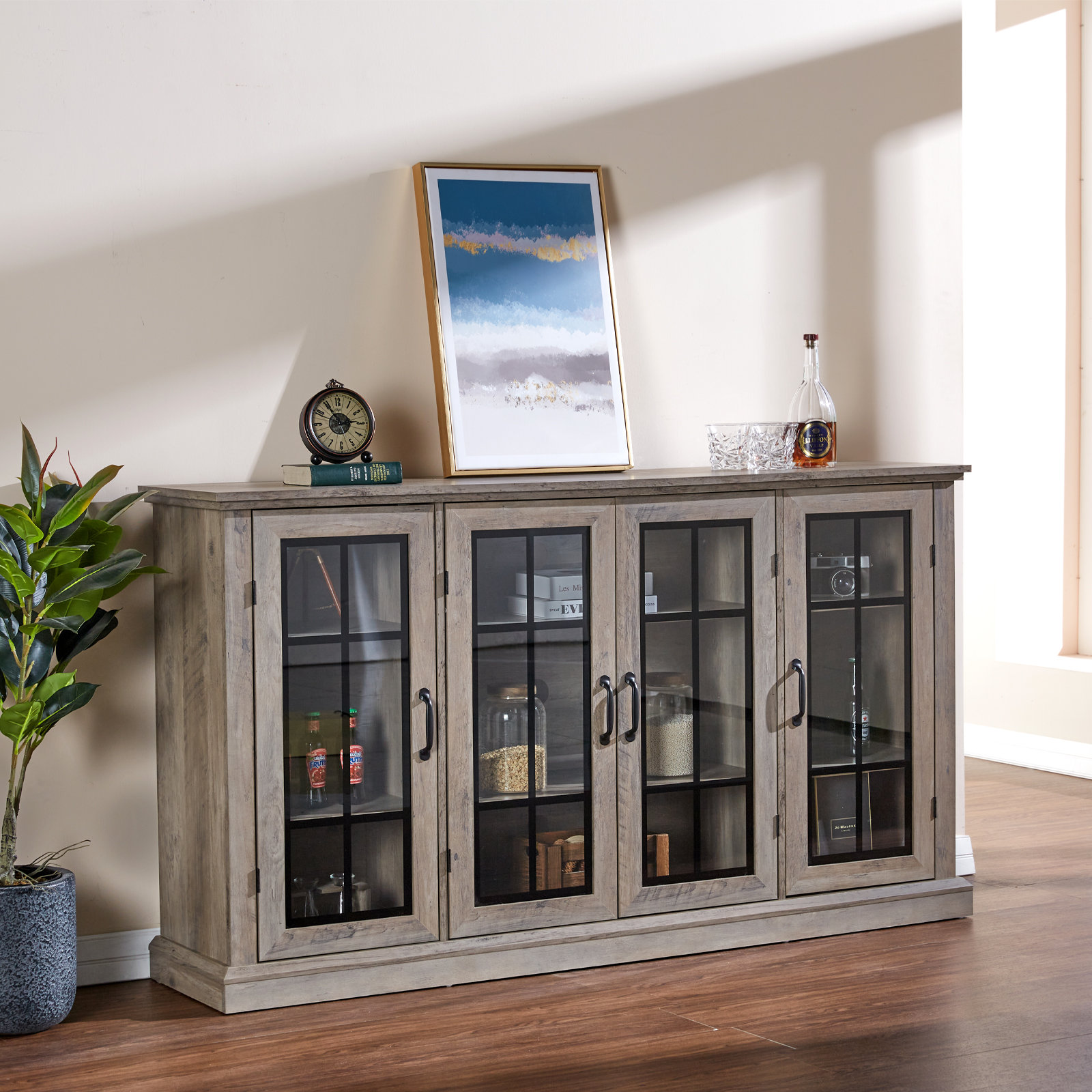 Lark Manor™ Alvilda 62.9'' W Modern Sideboard Buffet with Glass Doors ...