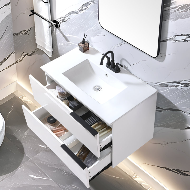 Ebern Designs 36'' Modern Wall-Mounted Singleton 2-Drawer Bathroom ...