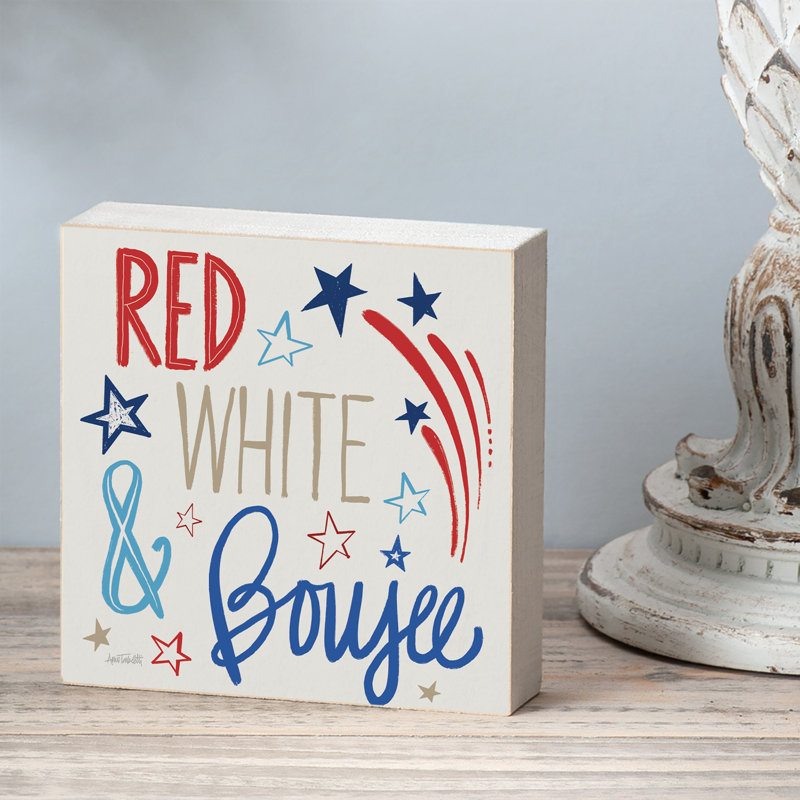 The Holiday Aisle® Jissela Red White & Boujee Freestanding Wood Block ...