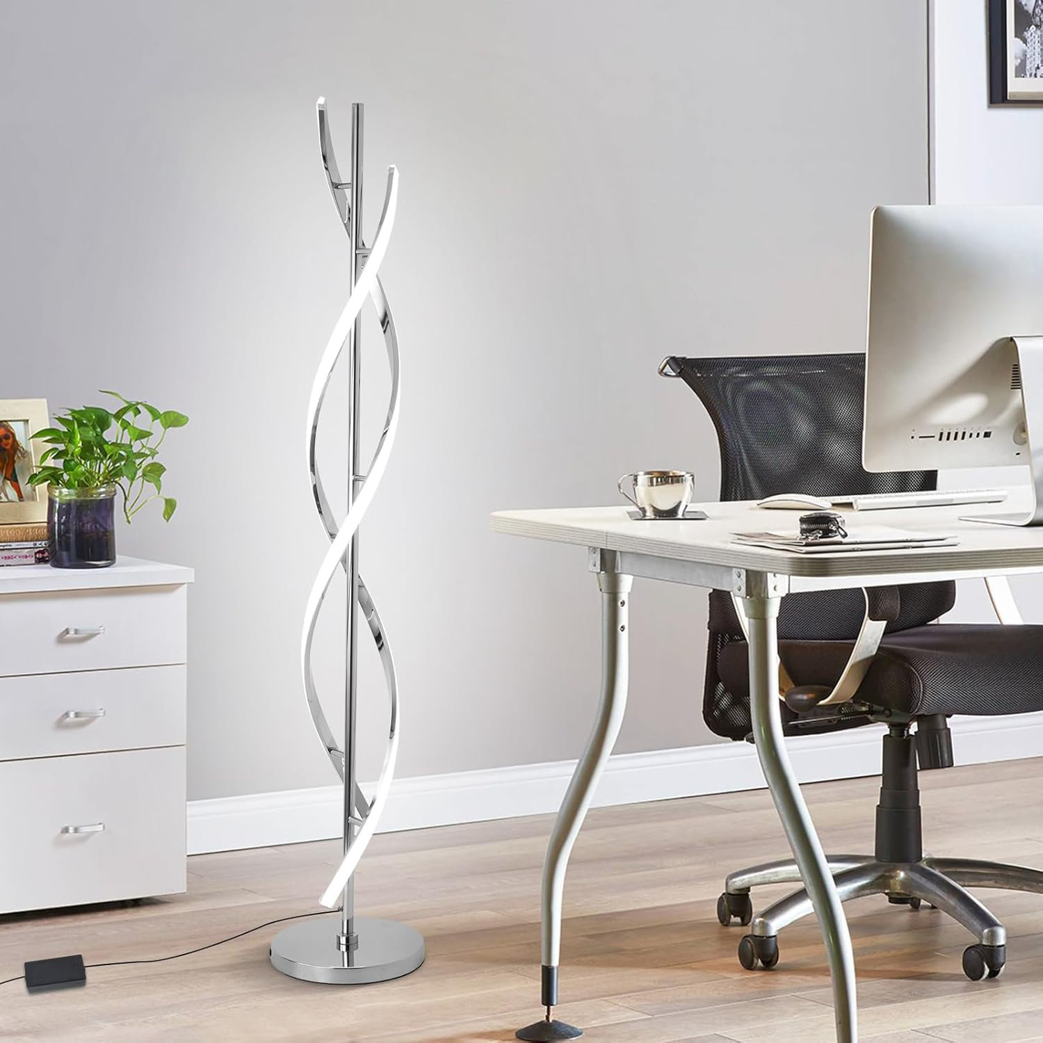 Orren Ellis Spiral LED Floor Lamp - 40W 3 Colour Changing Dimmable ...