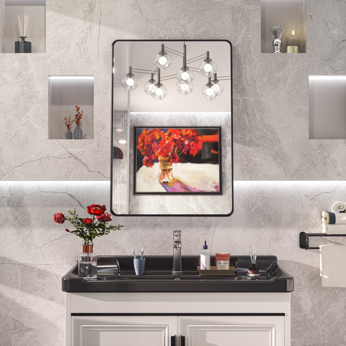 Latitude Run® Myleesha Bathroom Mirror with Framed Rounded Corner Pivot ...
