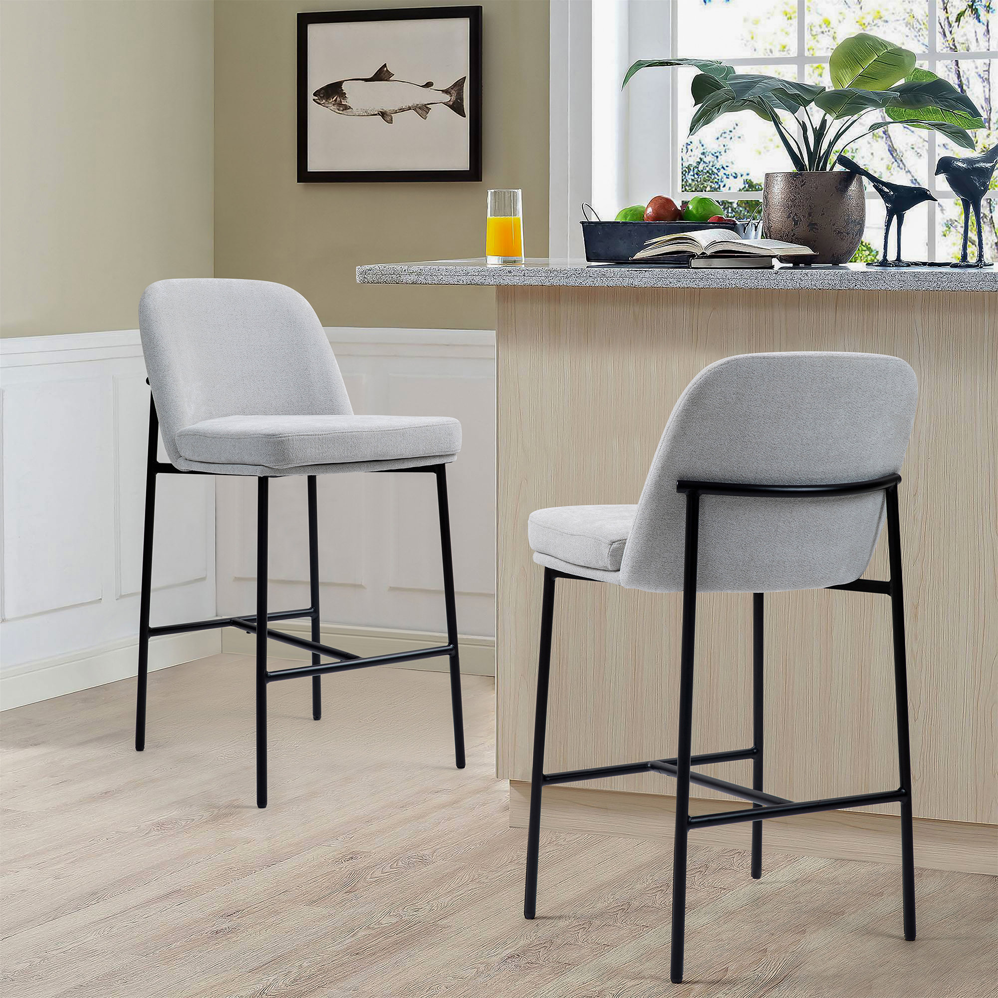 Latitude Run® Set of 2 Necie Fabric Counter Stool with Metal Legs | Wayfair