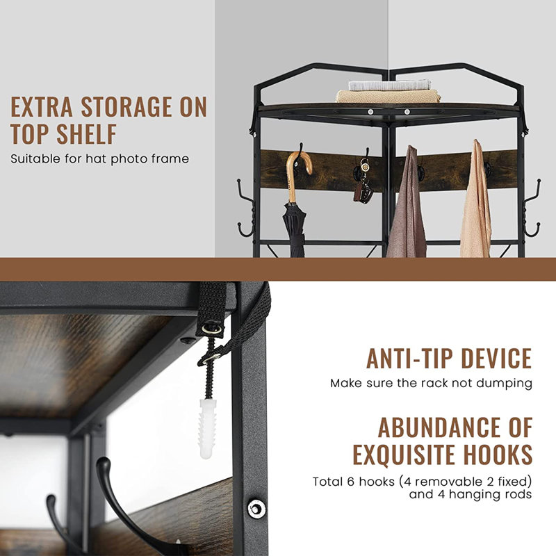 17 Stories Modern Vintage Corner Hall Tree With Shoe Bench, Entryway ...