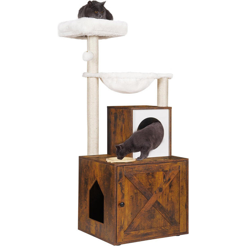 Tucker Murphy Pet™ Wood Litter Box Enclosure with Food Station, All-in ...