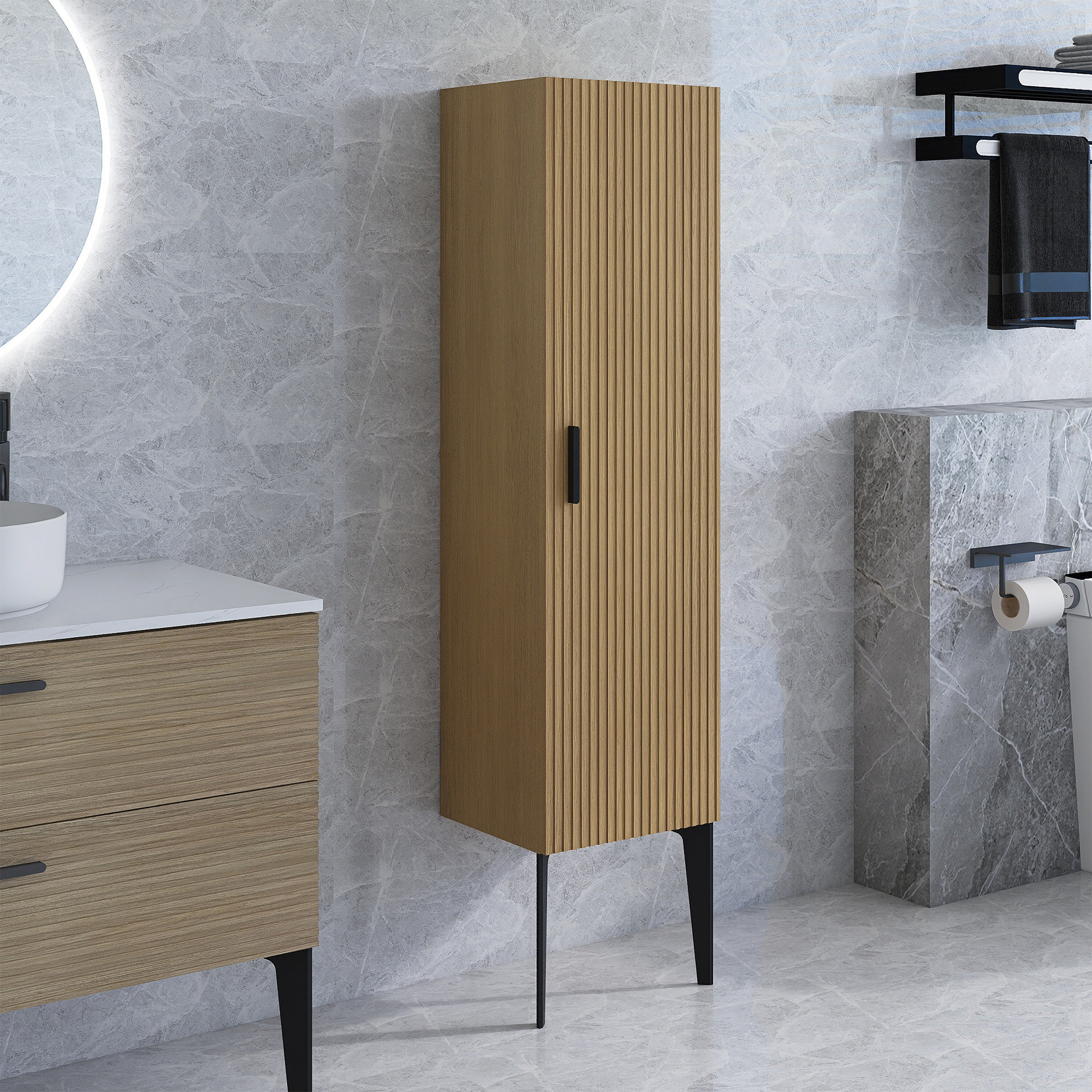 Hokku Designs Striped Matt Black Bathroom Side Cabinet,Freestanding ...