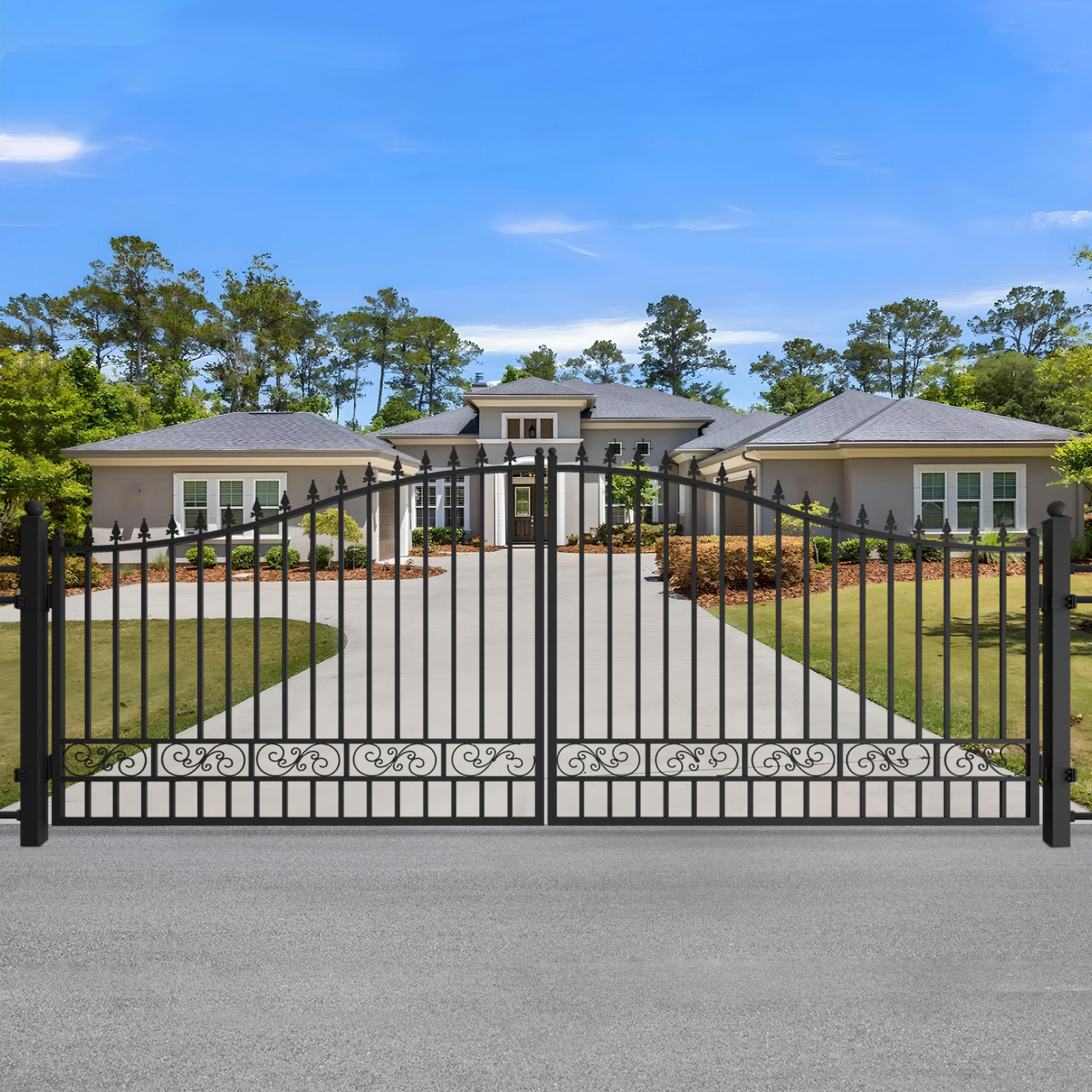 SIMPOL HOME Driveway Gate, Dual Swing driveway gates, Floral Pattern ...