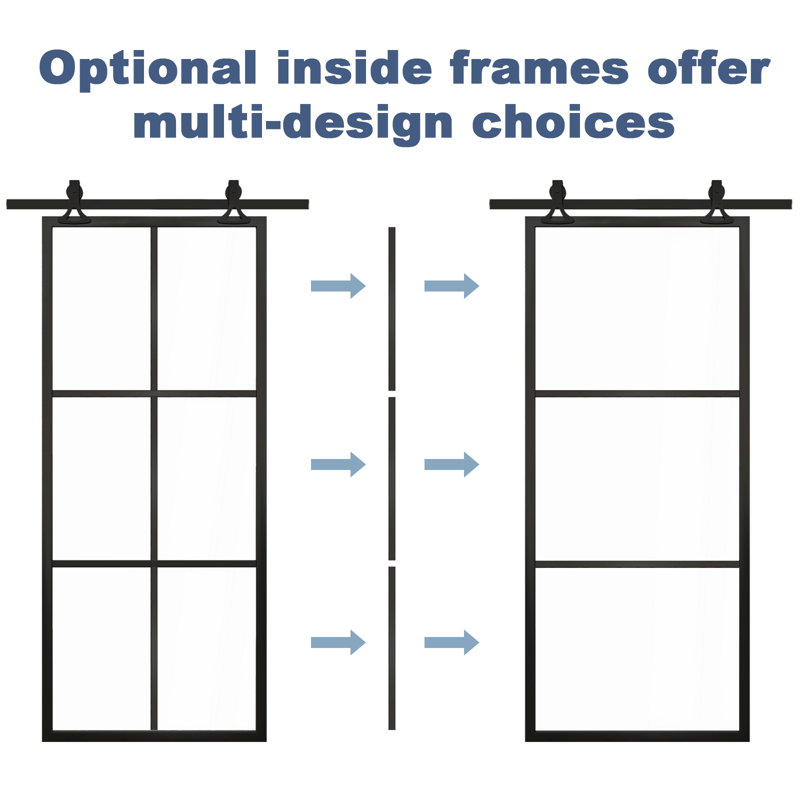 Win Stellar 84" H Black Aluminum Metal Glass Sliding Barn Door with ...