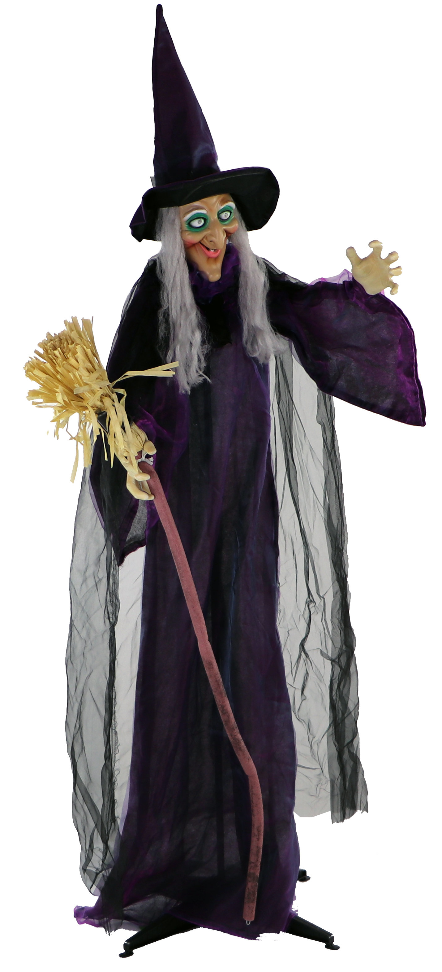 Haunted Hill Farm 6 ft. Life-Size Talking Witch with Broomstick ...