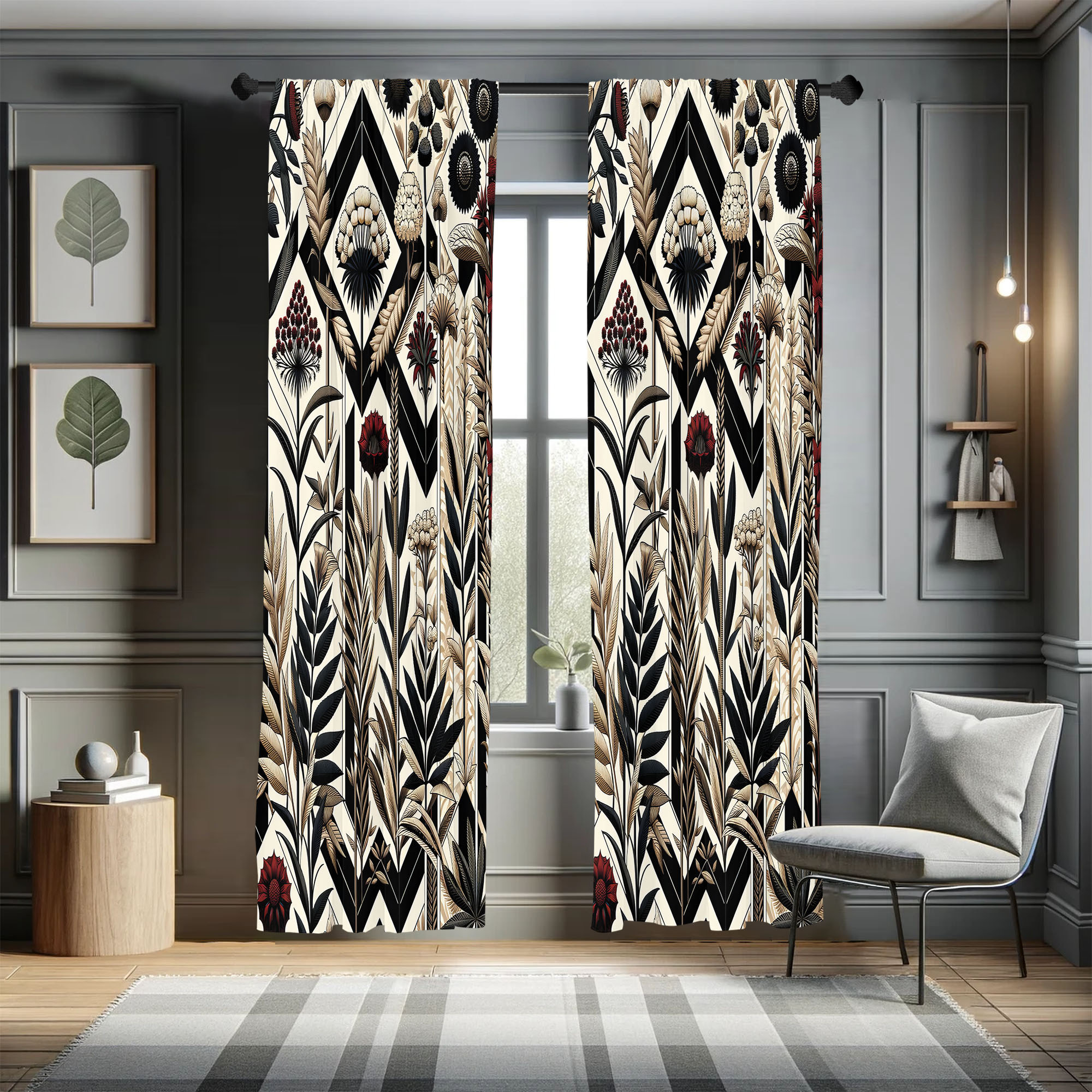 East Urban Home Leafy Art Curtains 2 Panel Set Pair of Eggshell Ruby ...