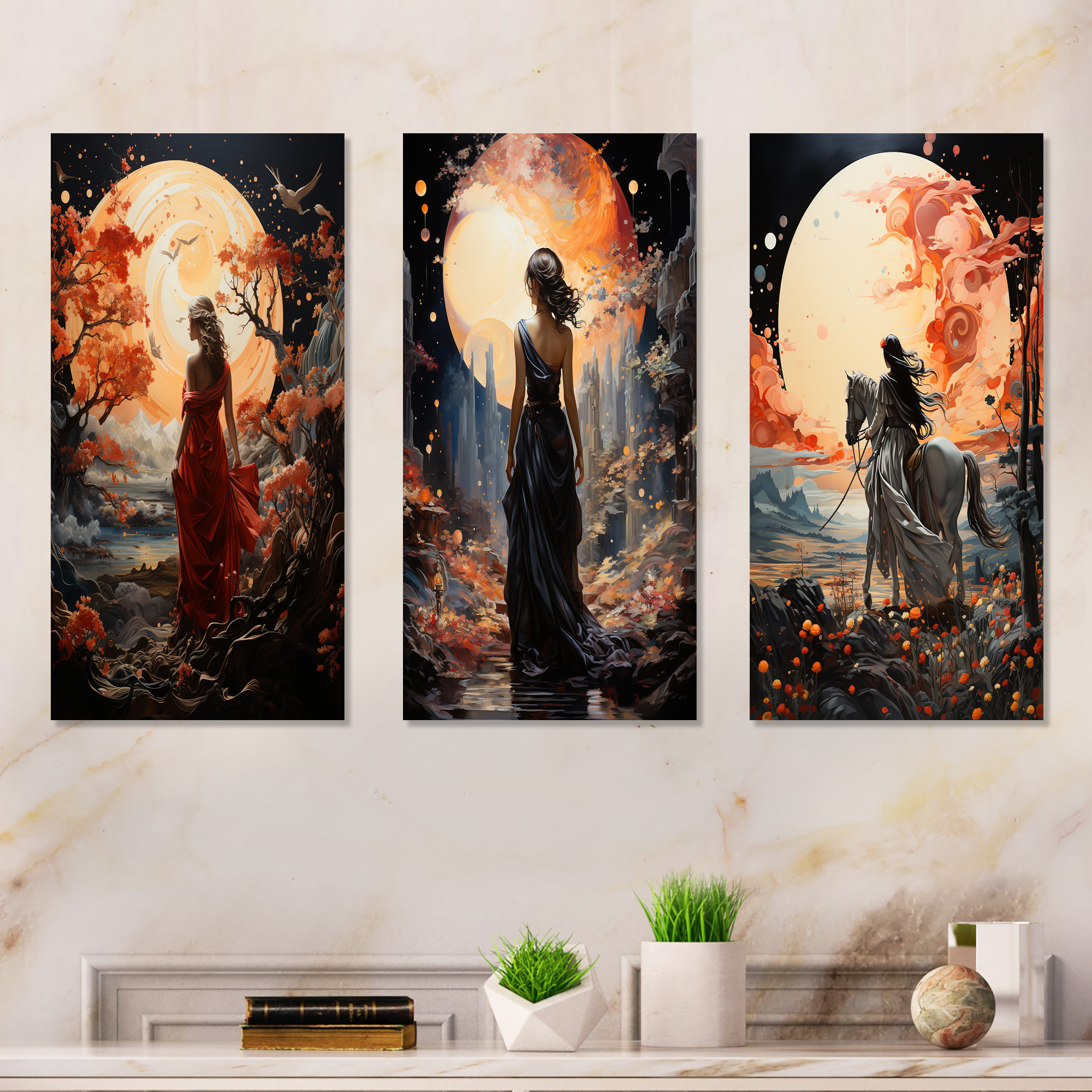 Lark Manor «Timeless Princess Myth Fantasy II», ensemble de 3 reproductions d'art mural en métal ...