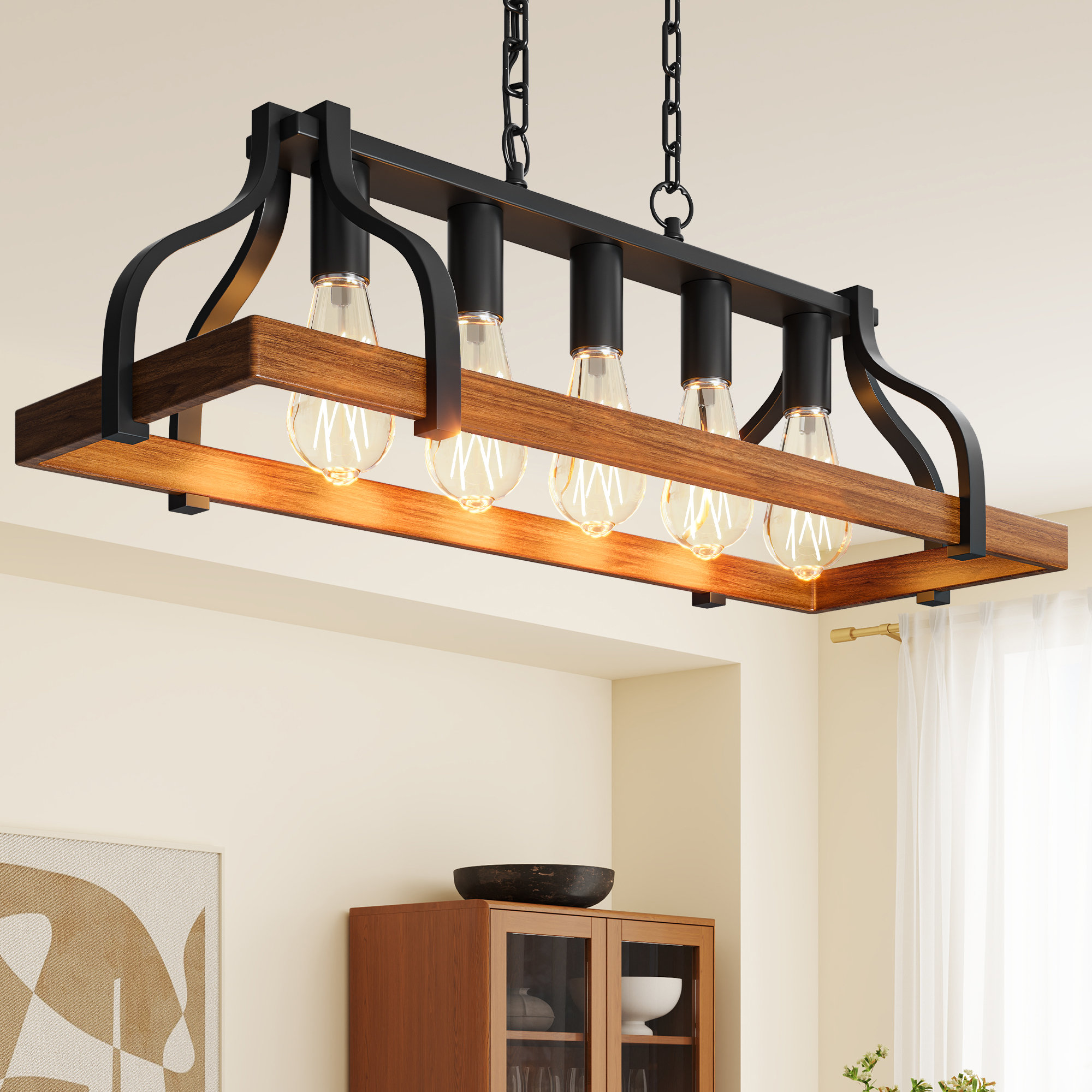 Gracie Oaks 5-Light Industrial/Farmhouse Island Light Fixture, Retro ...