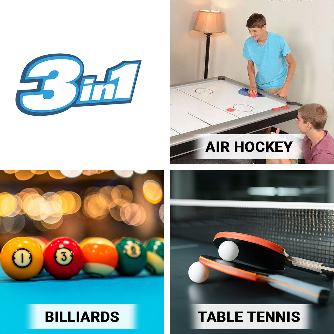 RACK Pool Tables Rack Triad 7-Foot 3-In-1 Multi Game Swivel Billiard ...