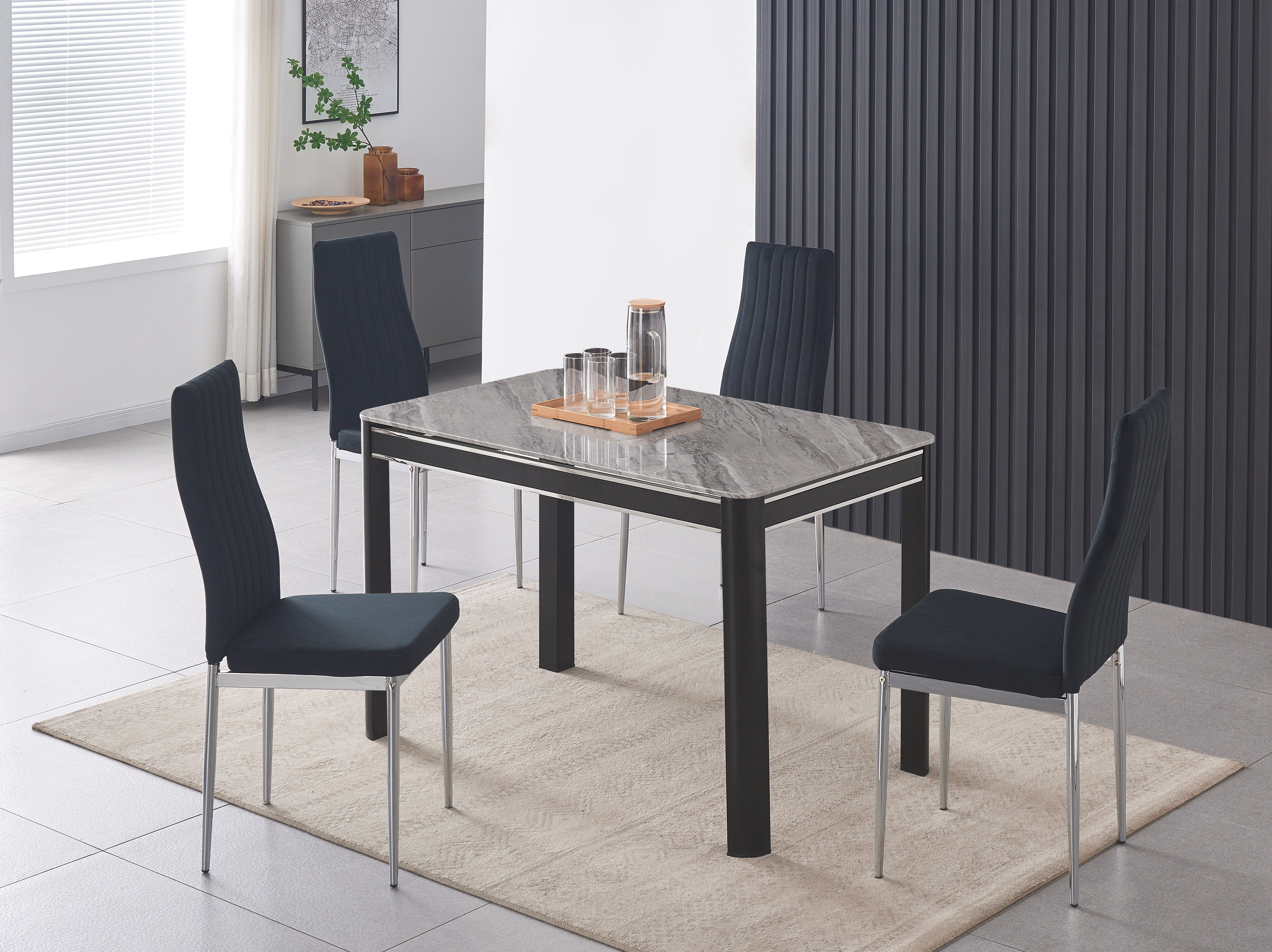 Fairmont Park Hannahs Grey Marble Effect Dining Table With 4 Monza ...