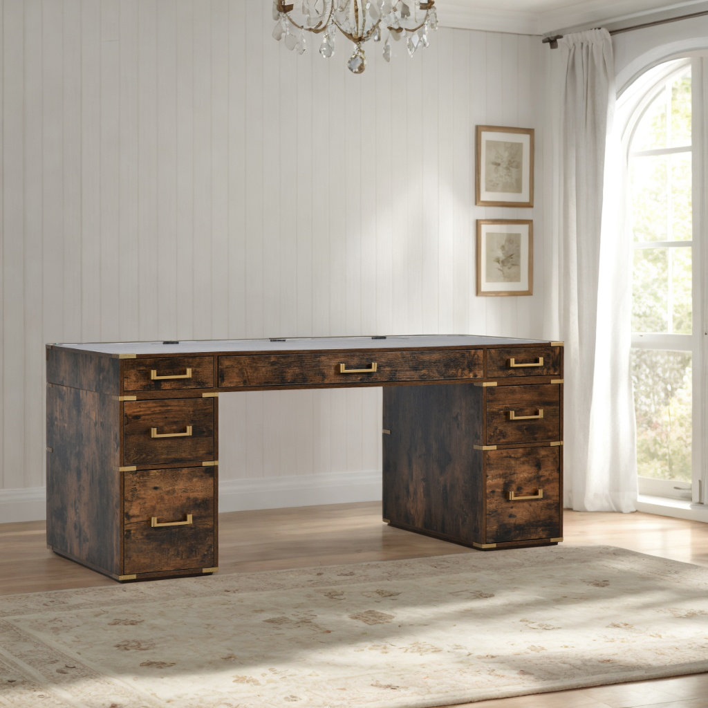 Everly Quinn Classic Executive Desk Writing Desk with USB Ports, Hidden ...