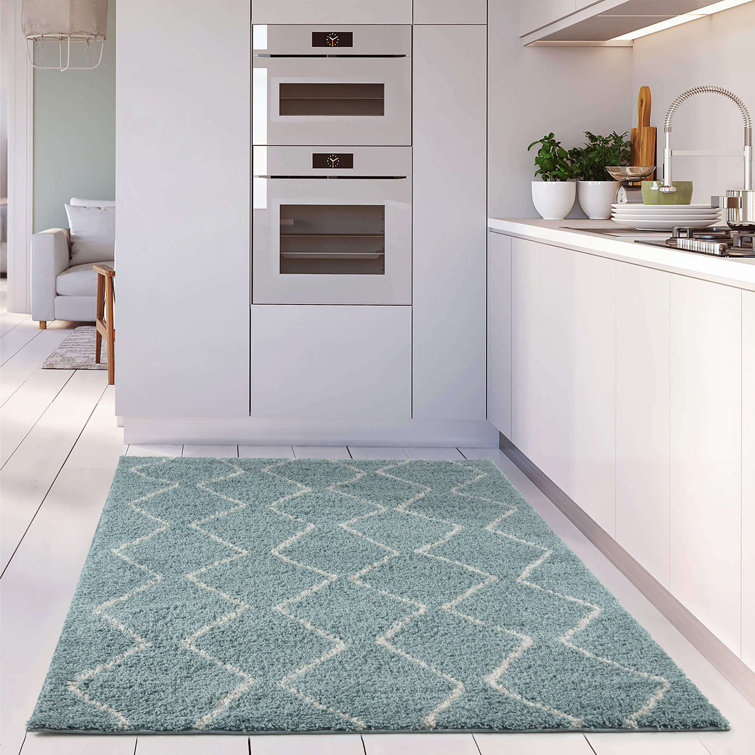 THE RUGS Moroccan Shaggy Collection Rugs Boho Design in Duck Egg Blue ...