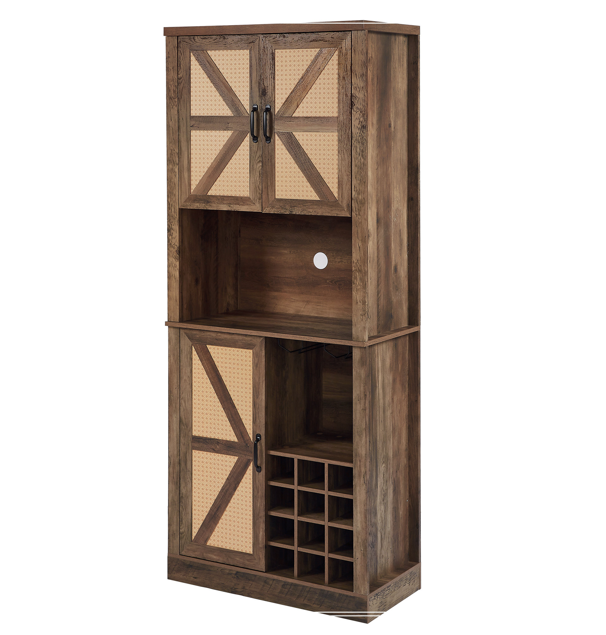 Gracie Oaks 76 Inch Tall Farmhouse Kitchen Faux Rattan Wine Cabinet ...