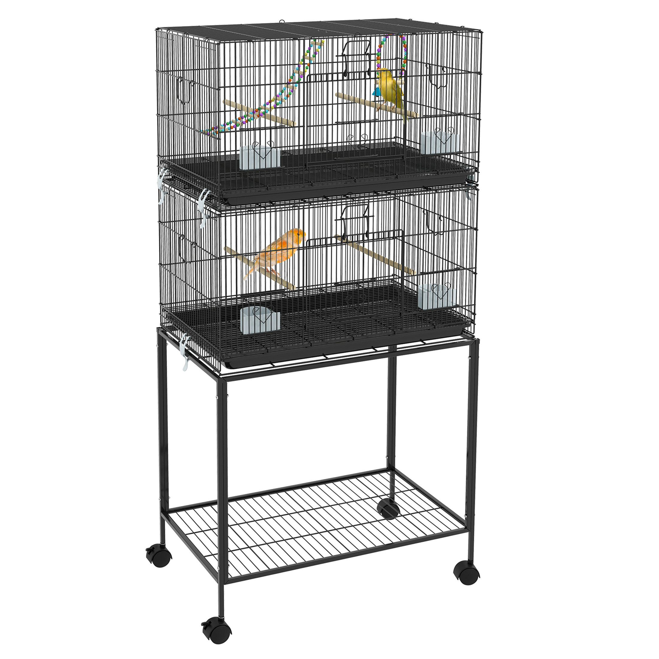 One Allium Way Double cage à oiseaux empilable avec support, balançoire ...