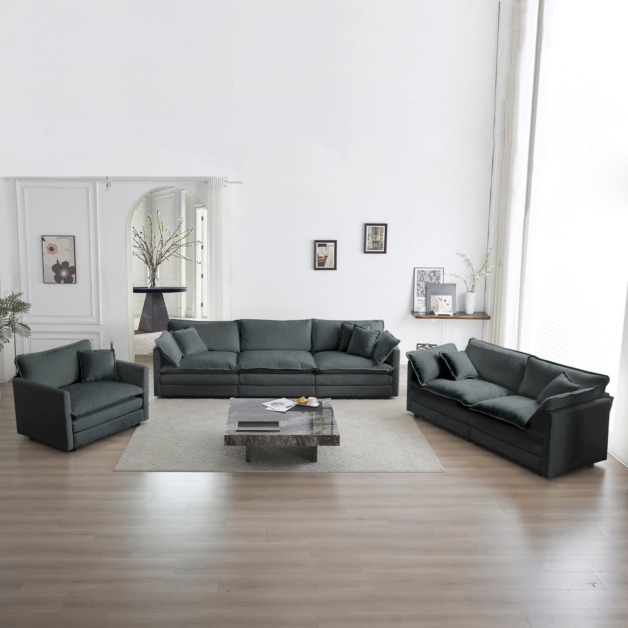 Latitude Run® Modern Sofa Couch, 3 Piece Set Extra Deep Seat Sectional Sofa For Living Room ...