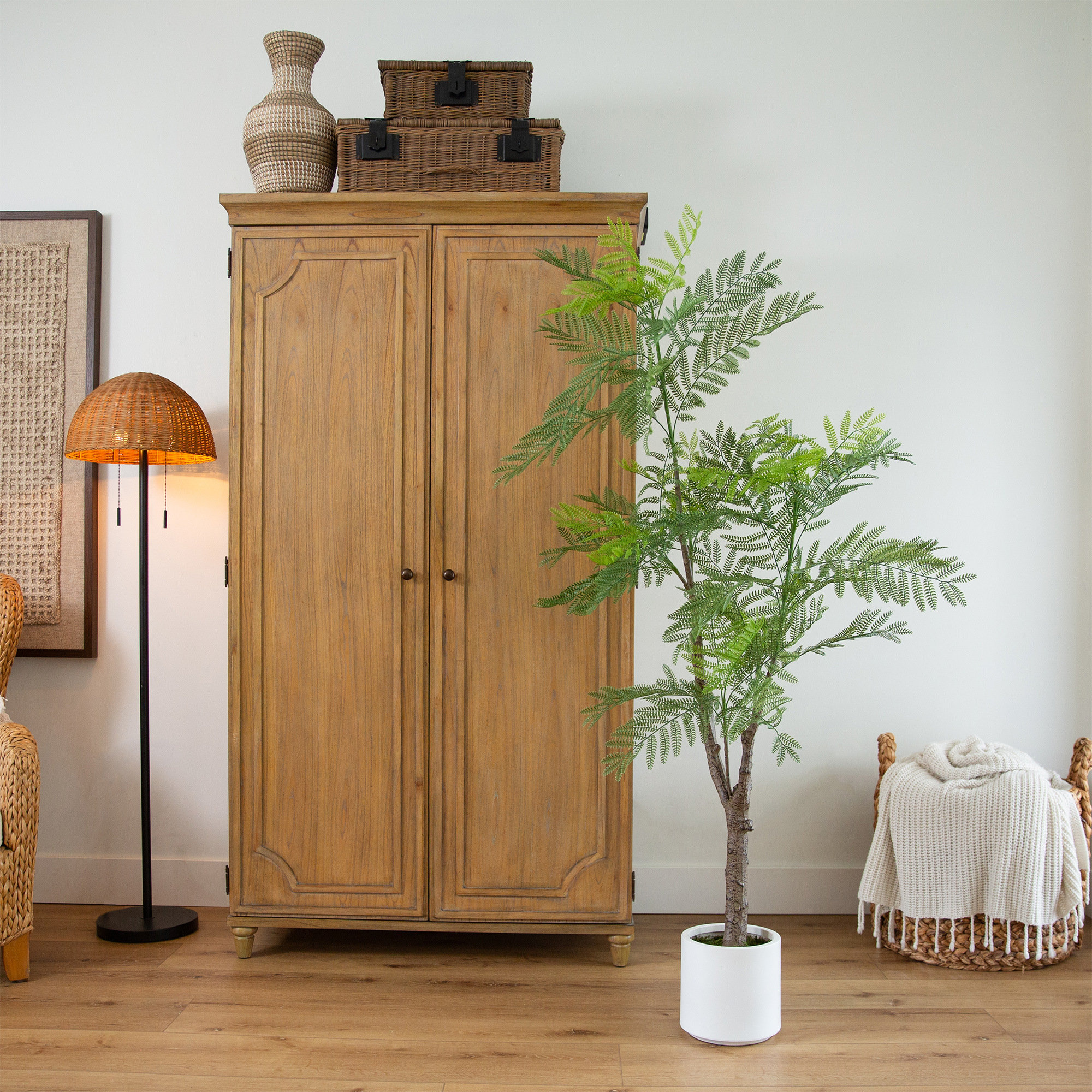 Primrue 6ft. Artificial Minimalist Jacaranda Tree in White Decorative ...