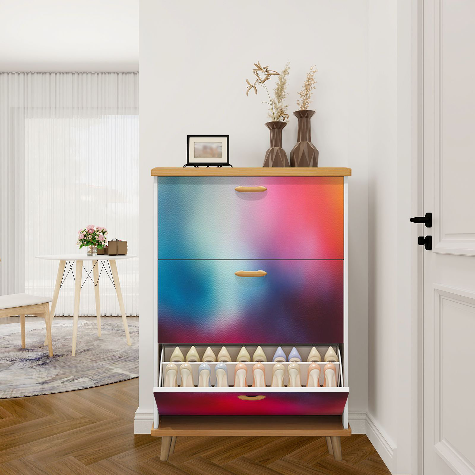 Brayden Studio Shoe Storage Cabinet with 3 Flip Drawers for Gradient ...