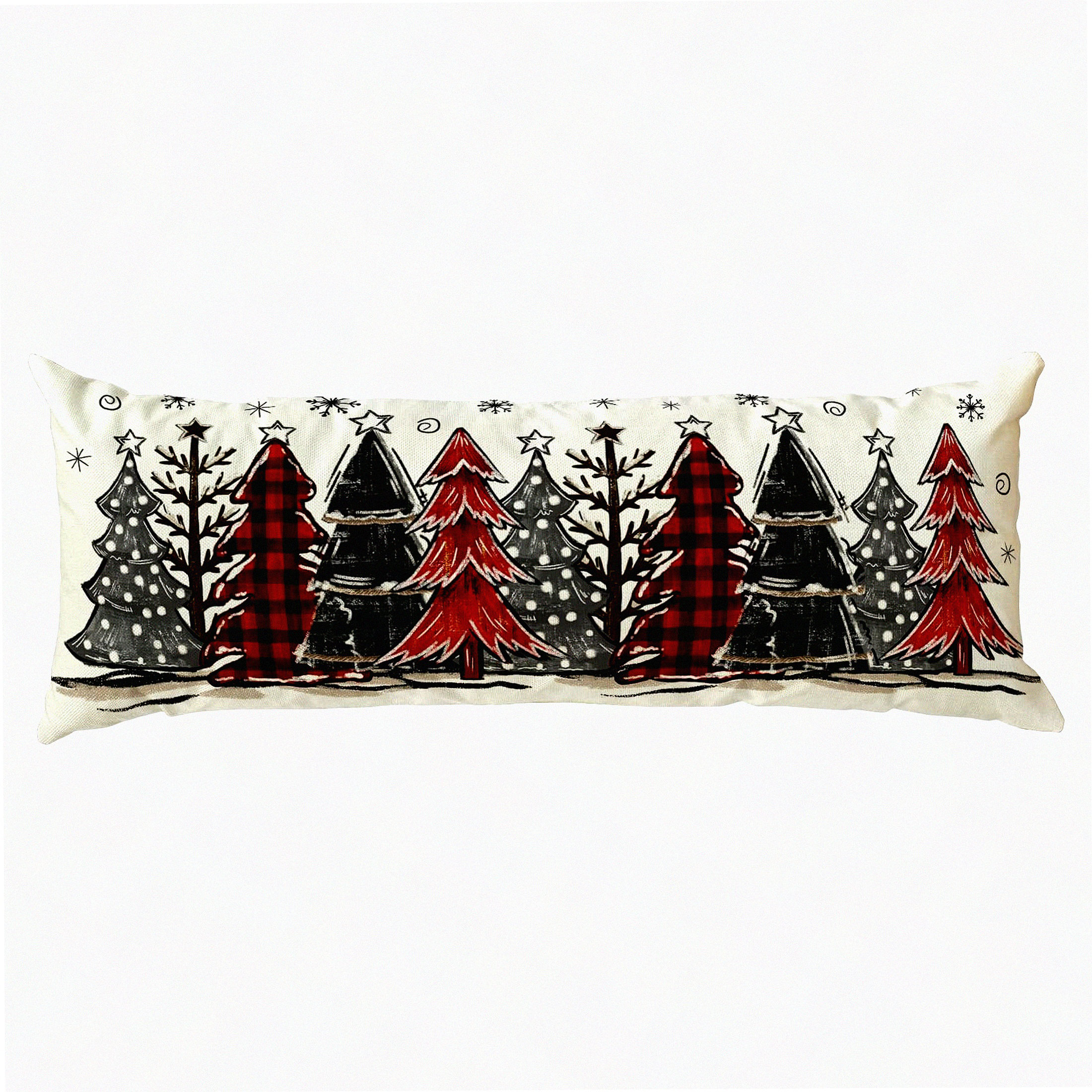 BRBCA Red Black Buffalo Plaid Winter Trees Long Lumbar Pillow Cover ...