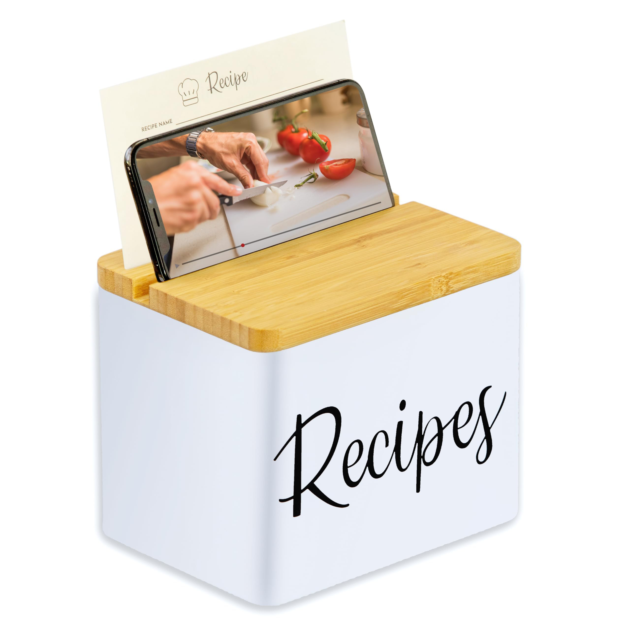 Latitude Run® Recipe Box With Cards And Dividers, White Metal Body ...
