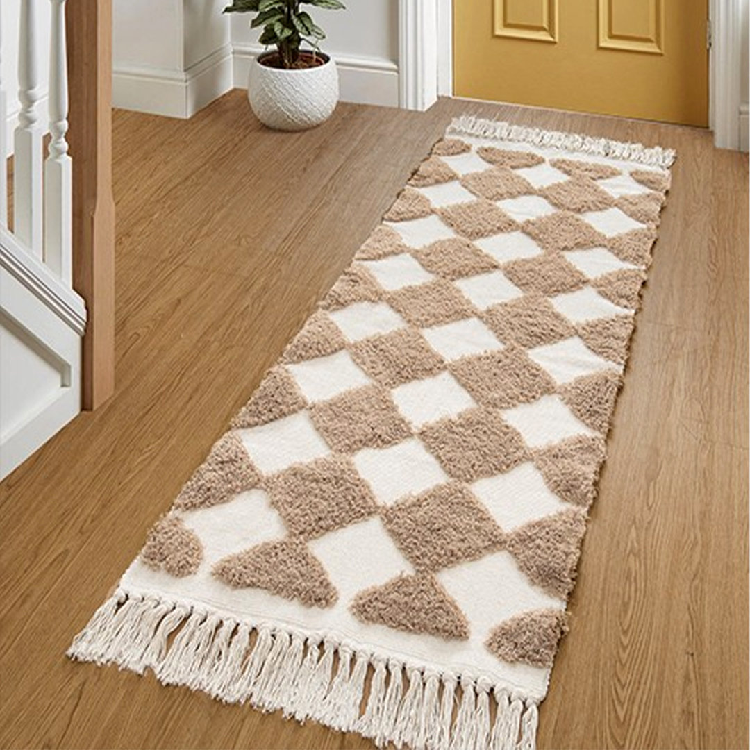 Dakota Fields Beige Checkered Rug,2x6Ft Tan Natural Cotton Hallway ...