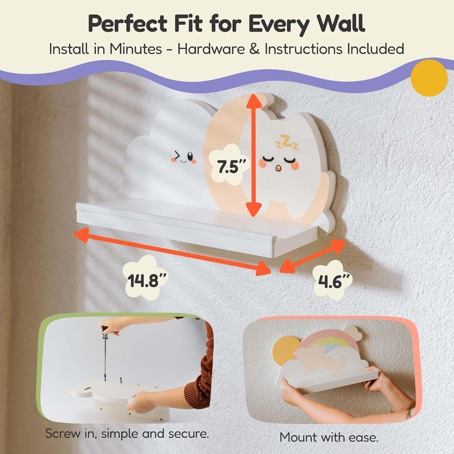 Trule Cute Cloud Shelves For Nursery Room - 14.8 In X 4.6 In - Set Of 3 ...