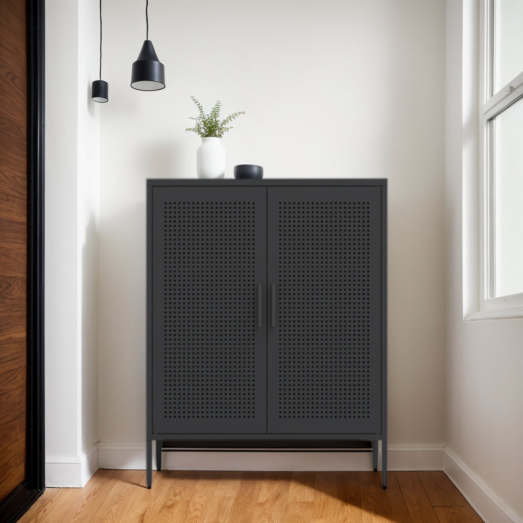 Ebern Designs Heavy-Duty Black Metal Storage Cabinet With 2 Door Steel ...