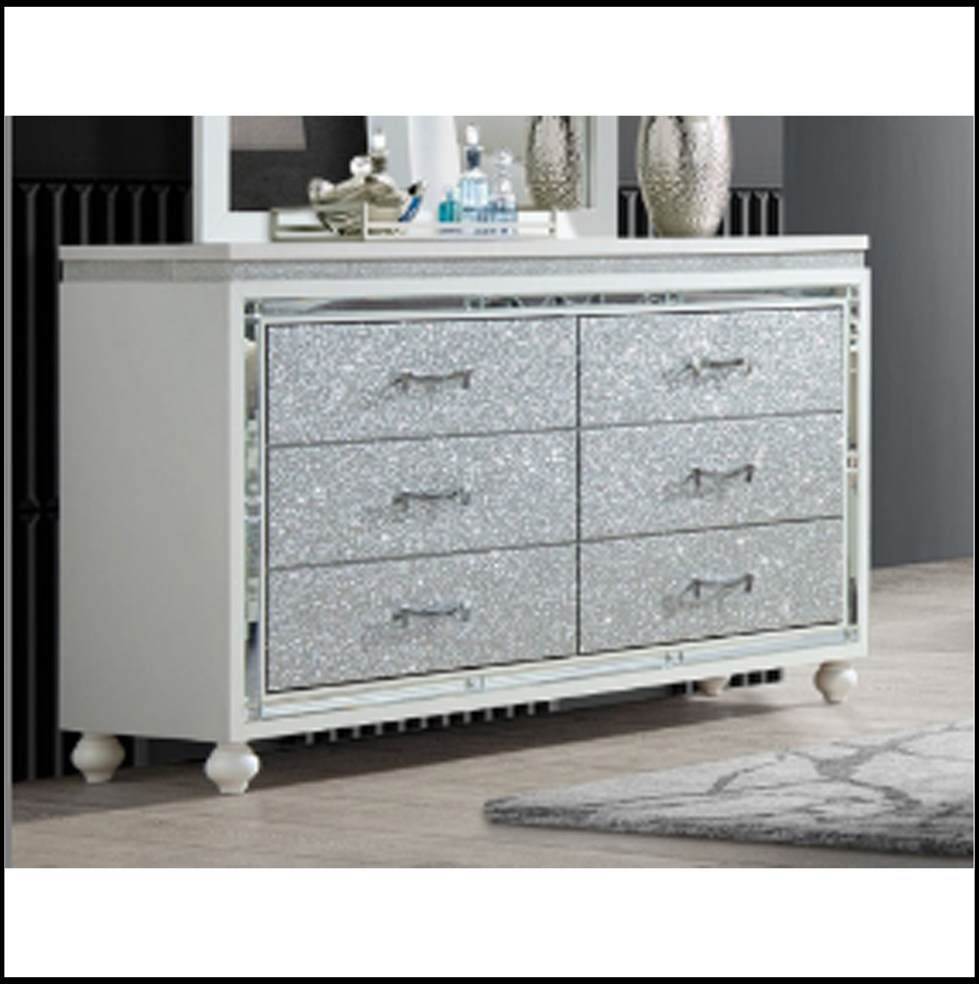 House of Hampton® WHITE DRESSER WITH 6 SILVER DRAWERS | Wayfair