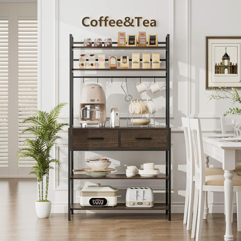 17 Stories Étagère de cuisine à 5 niveaux avec 2 tiroirs, support pour ...
