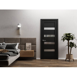 SARTODOORS Quardo Frosted Glass Paneled Wood Standard Black Door Slab ...