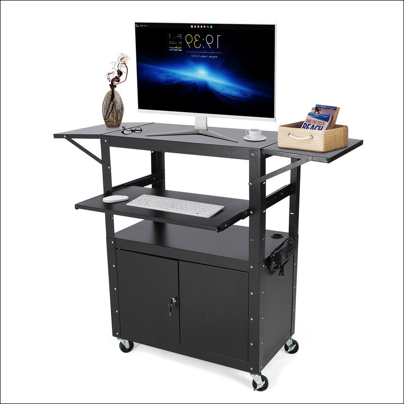 babevy AV Cart, Rolling AV Cart with Lockable Cabinet, Mobile with ...
