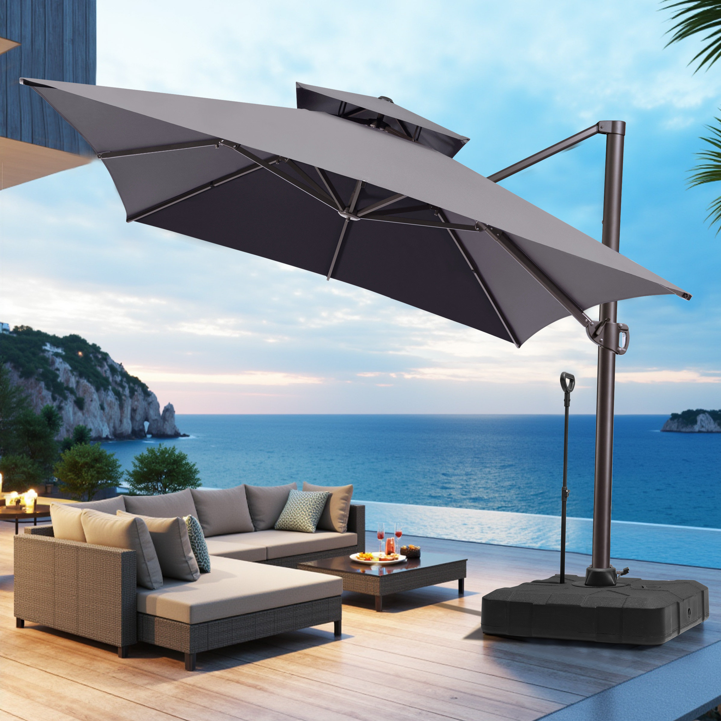 Arlmont & Co. 13' X 10' Rectangular Cantilever Umbrella With Counter ...