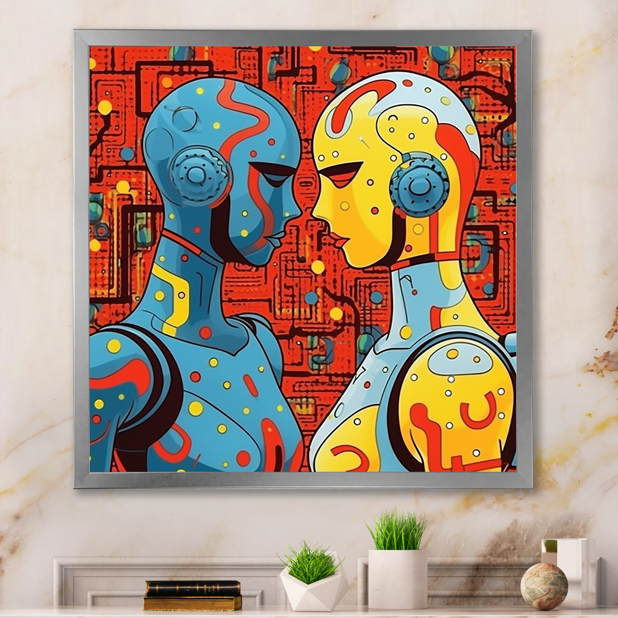 Wrought Studio™ Retro Robot Couple In Love I - Robot Canvas Art Print ...