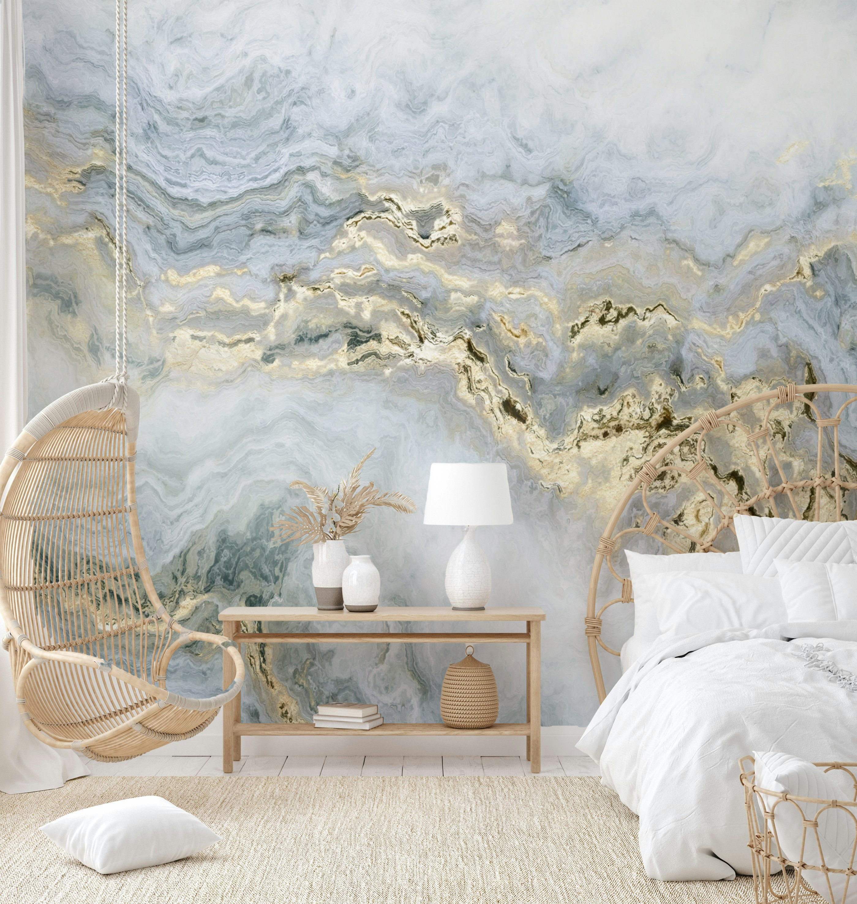 Orren Ellis Marble Abstract Design Gold Look Yellow Removable Wallpaper ...