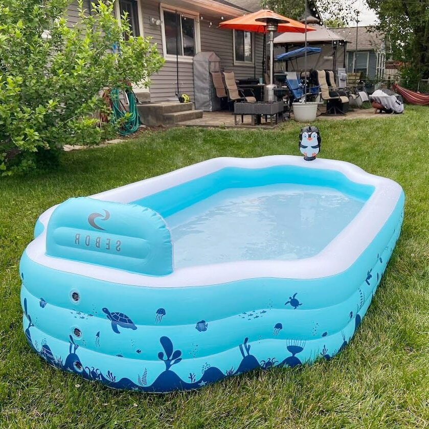 OLHAV 124'' x 71'' x 20'' Inflatable Pool with Seat and Sprinkler | Wayfair