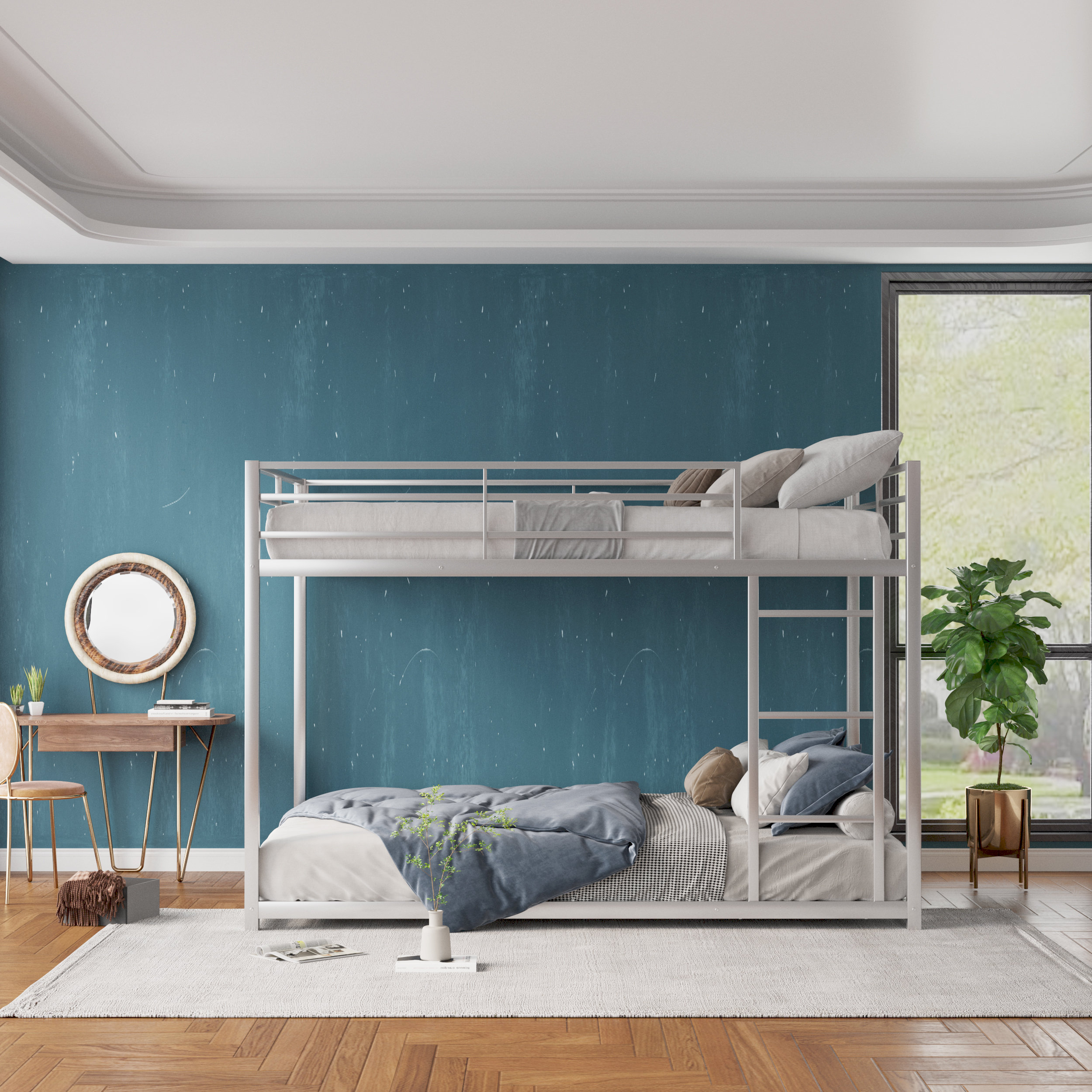 Isabelle & Max™ Full Over Full Metal Bunk Bed With Ladder Sliver | Wayfair