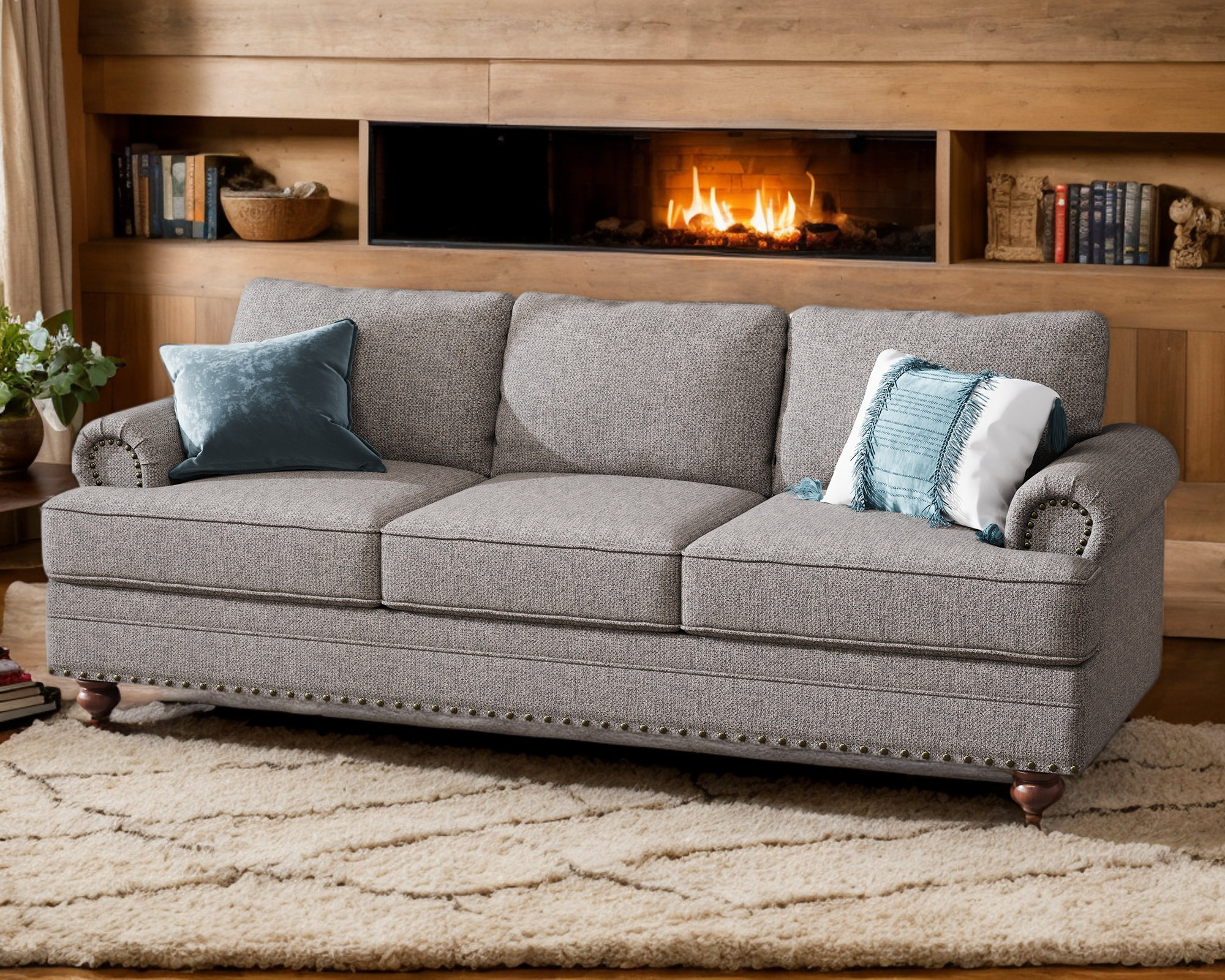 Charlton Home Modern 89 Inch Couch, Cozy Upholstered Sofa With Rolled ...