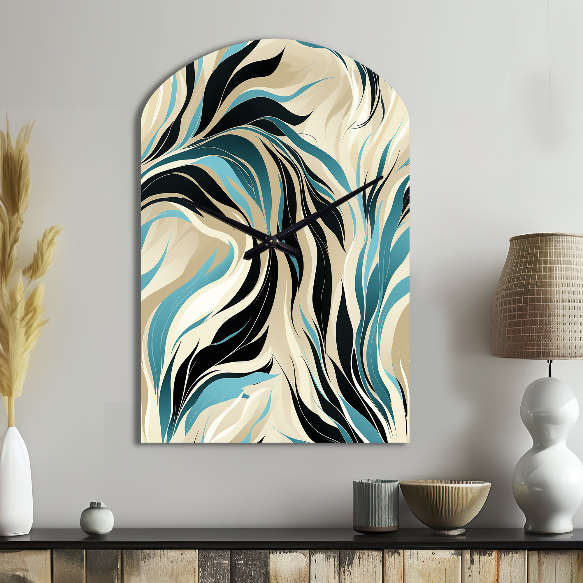 Design Art Teal And Cream Natures Whispers - Arch Shape Teal Wall Clock ...