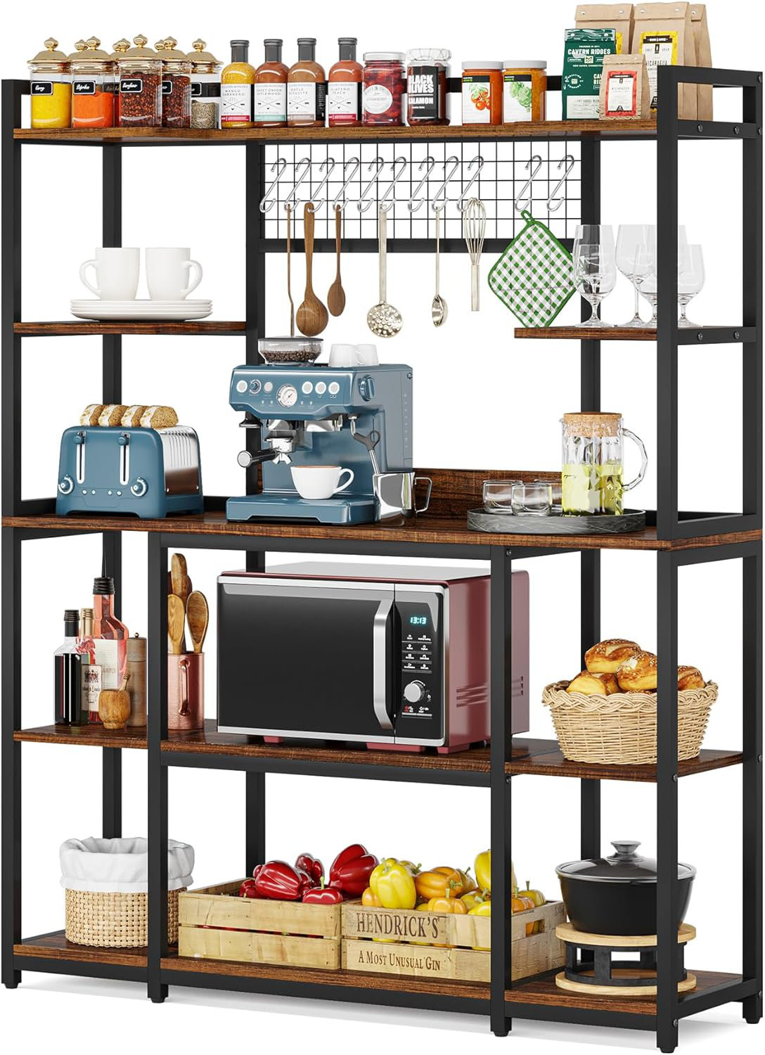 17 Stories 5-Tier Bakers Rack With Hutch, Extra Wide Kitchen Storage ...