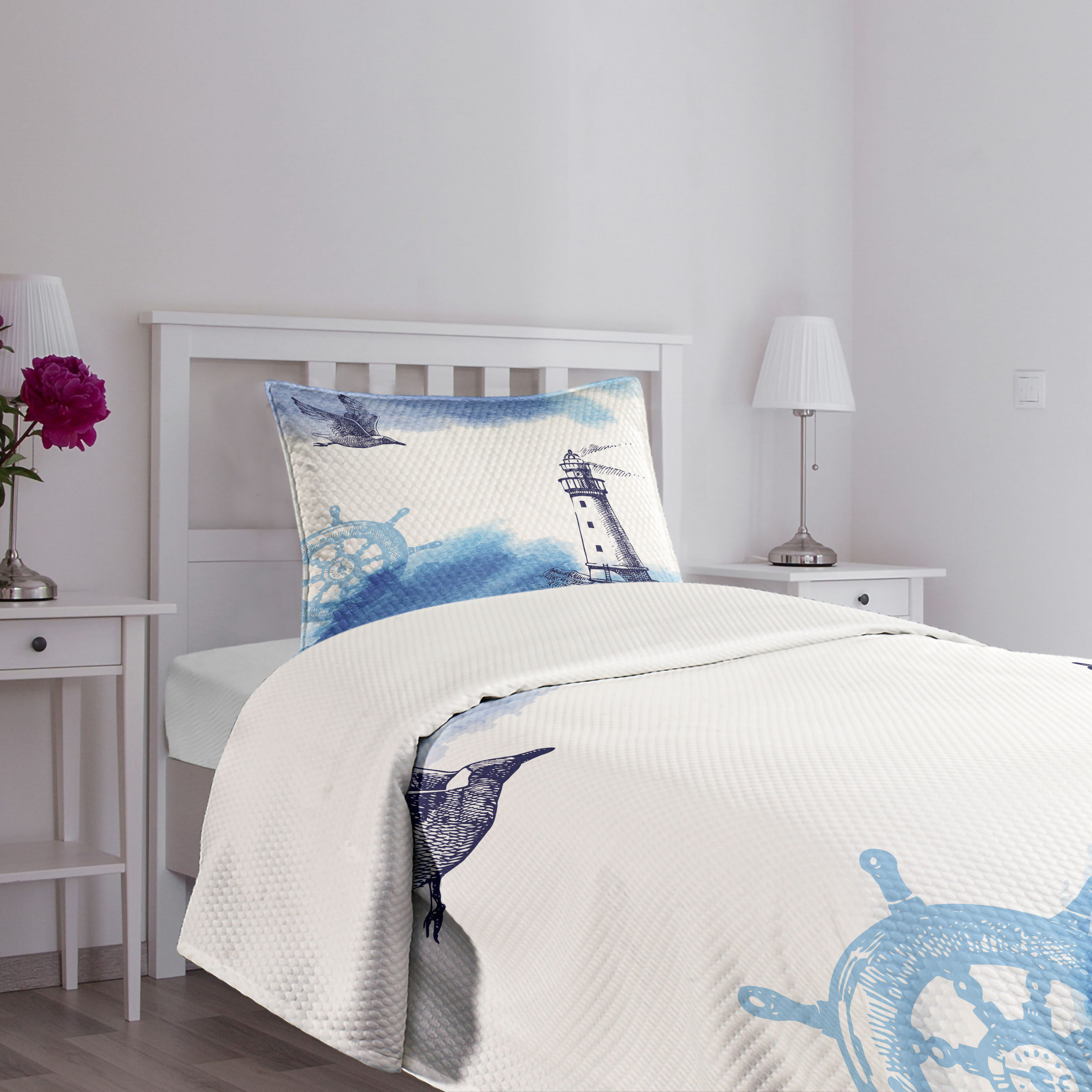 Ambesonne Lighthouse Bedspread Handdrawn Art Anchor | Wayfair