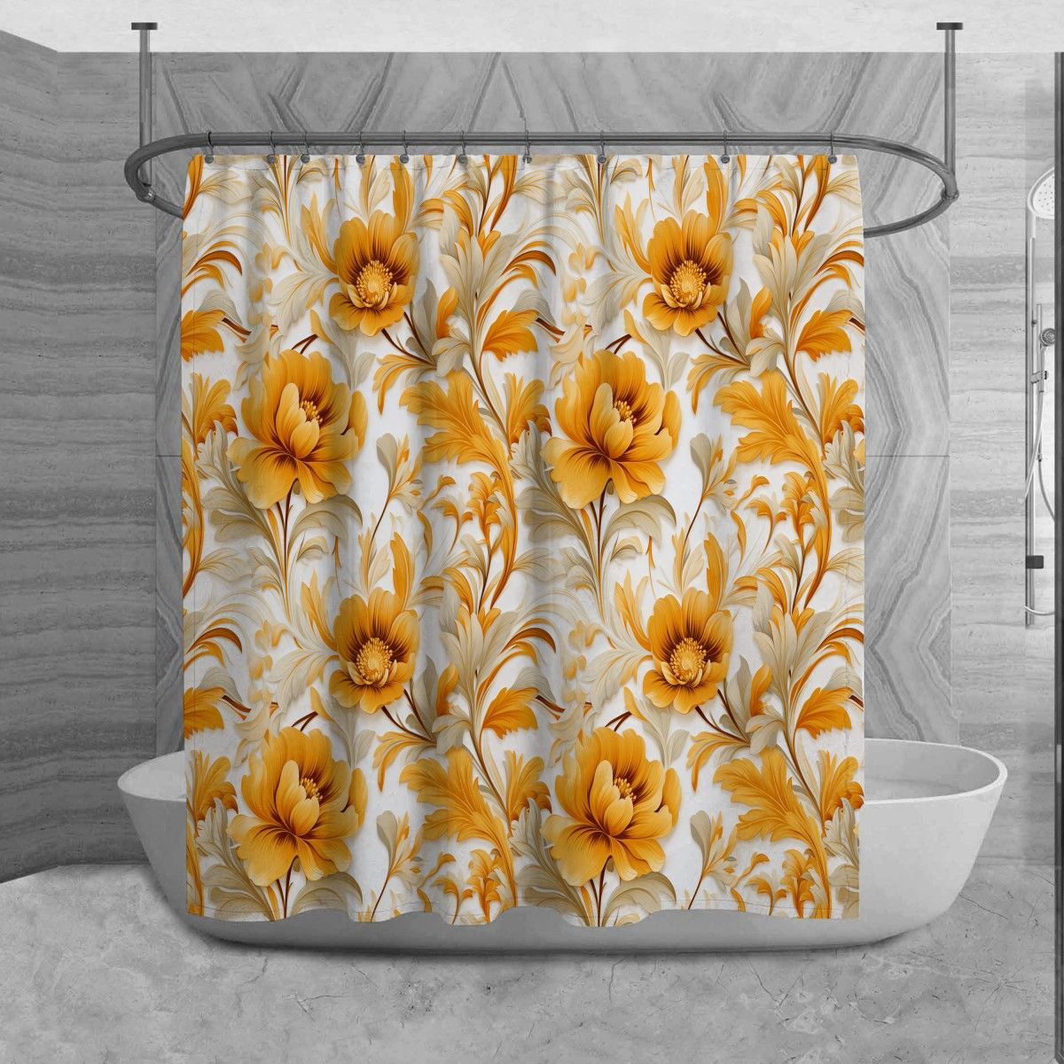 East Urban Home Floral Shower Curtain Pattern Bathroom Decor Gold ...