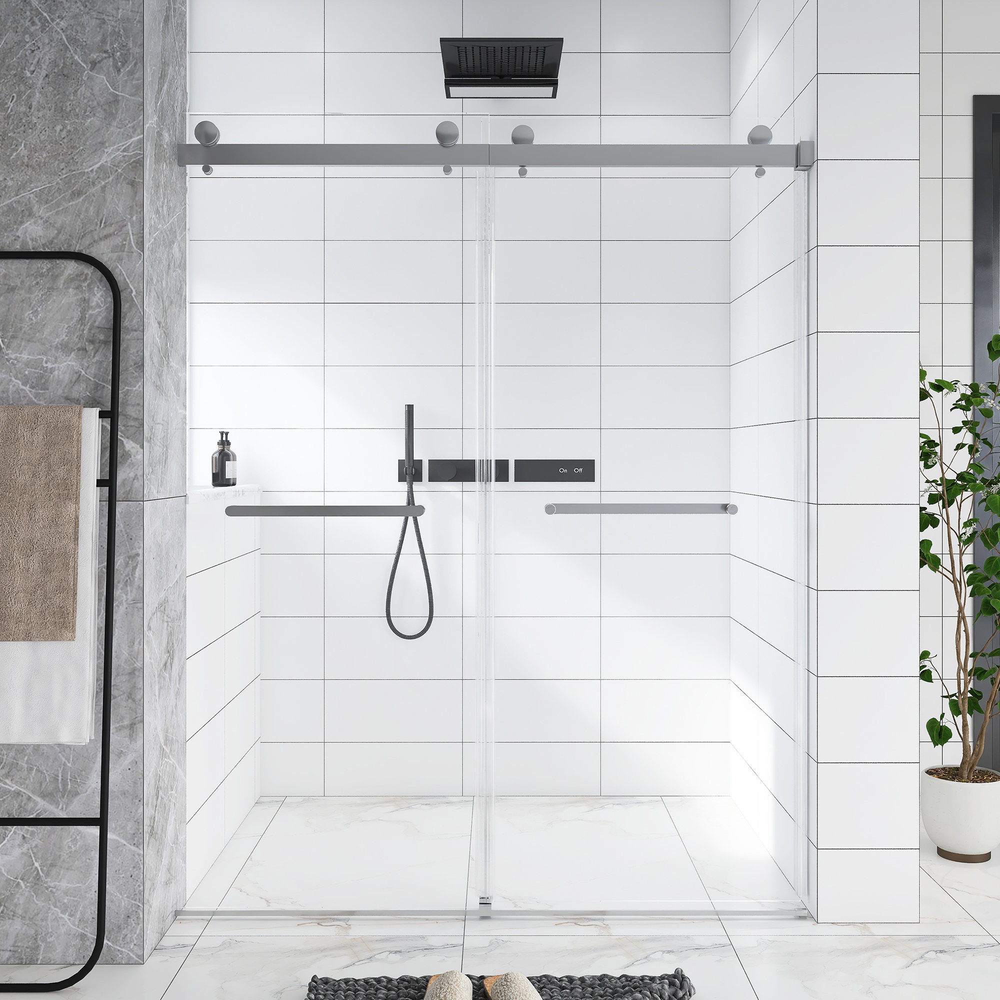 Kiddie Furniture 60"W X 75"H Frameless Double Sliding Shower Door | Wayfair